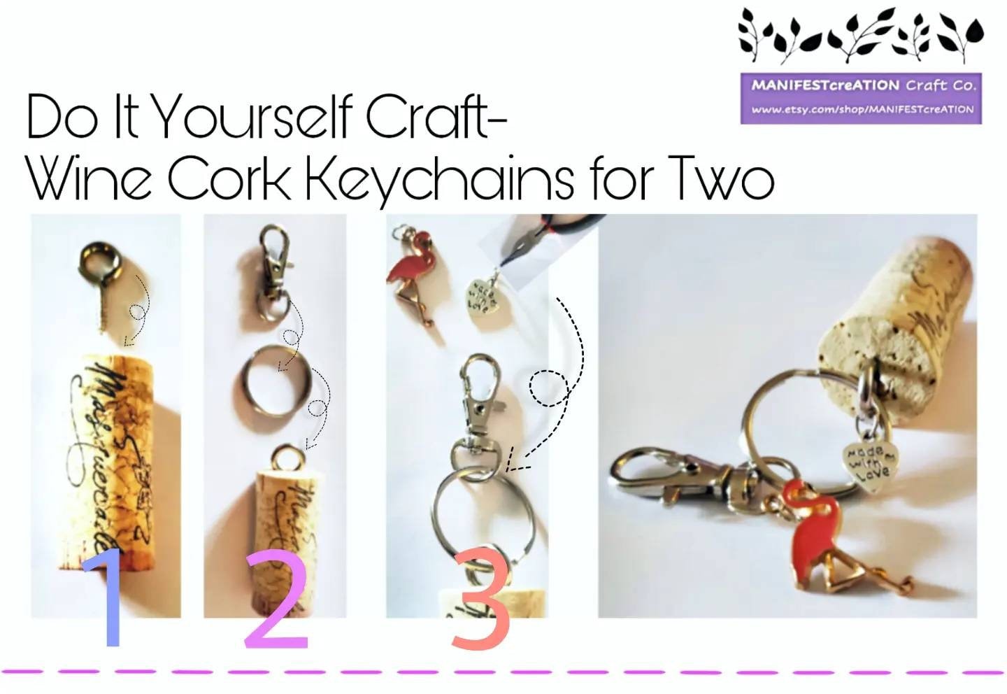 Make Your Own Wine Cork Keychain Kit for Craft Night Makes 2 Keychains ...