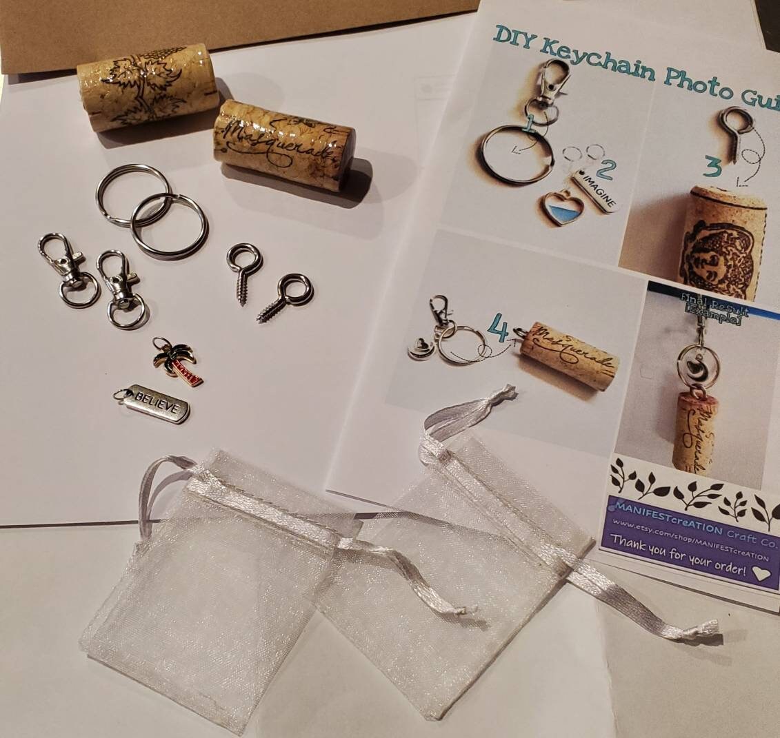 Make Your Own Wine Cork Keychain Kit for Craft Night Makes 2 Keychains ...