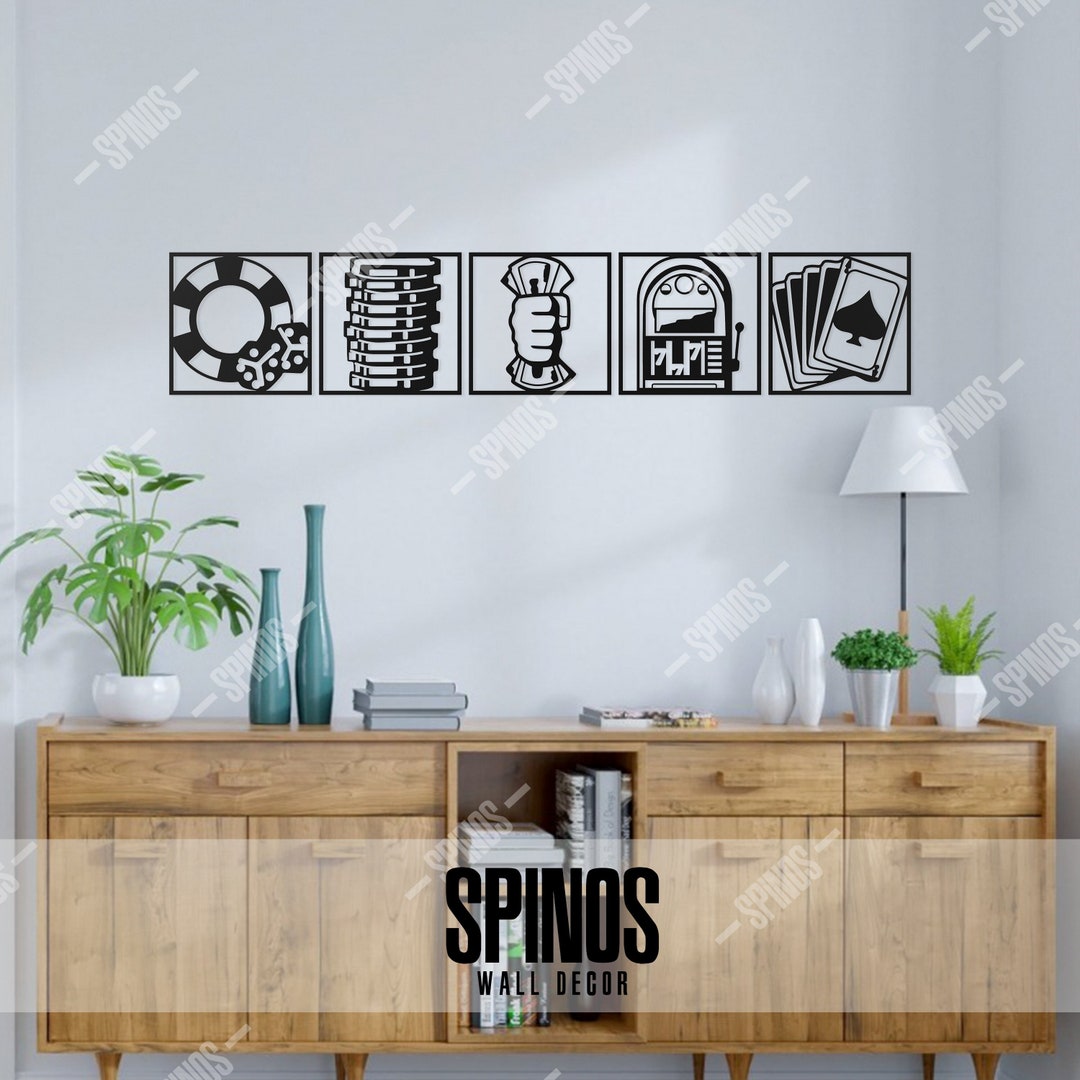 Casino Symbols Wood Wall Art - Gaming House Decor - Poker Chips, Slot ...