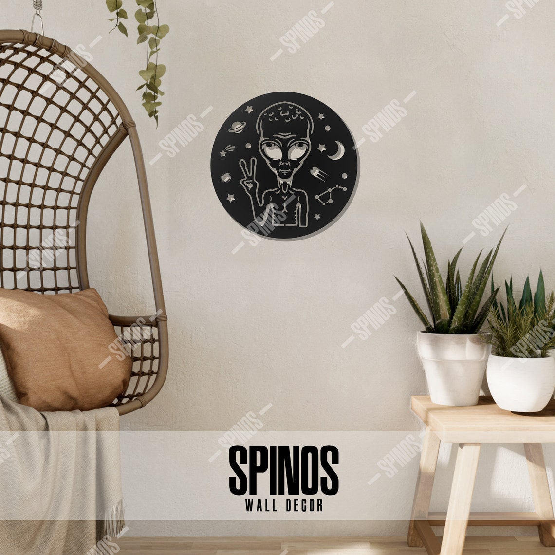 Alien Wall Art Space Wall Decor Planet Stars Moon Wood | Etsy