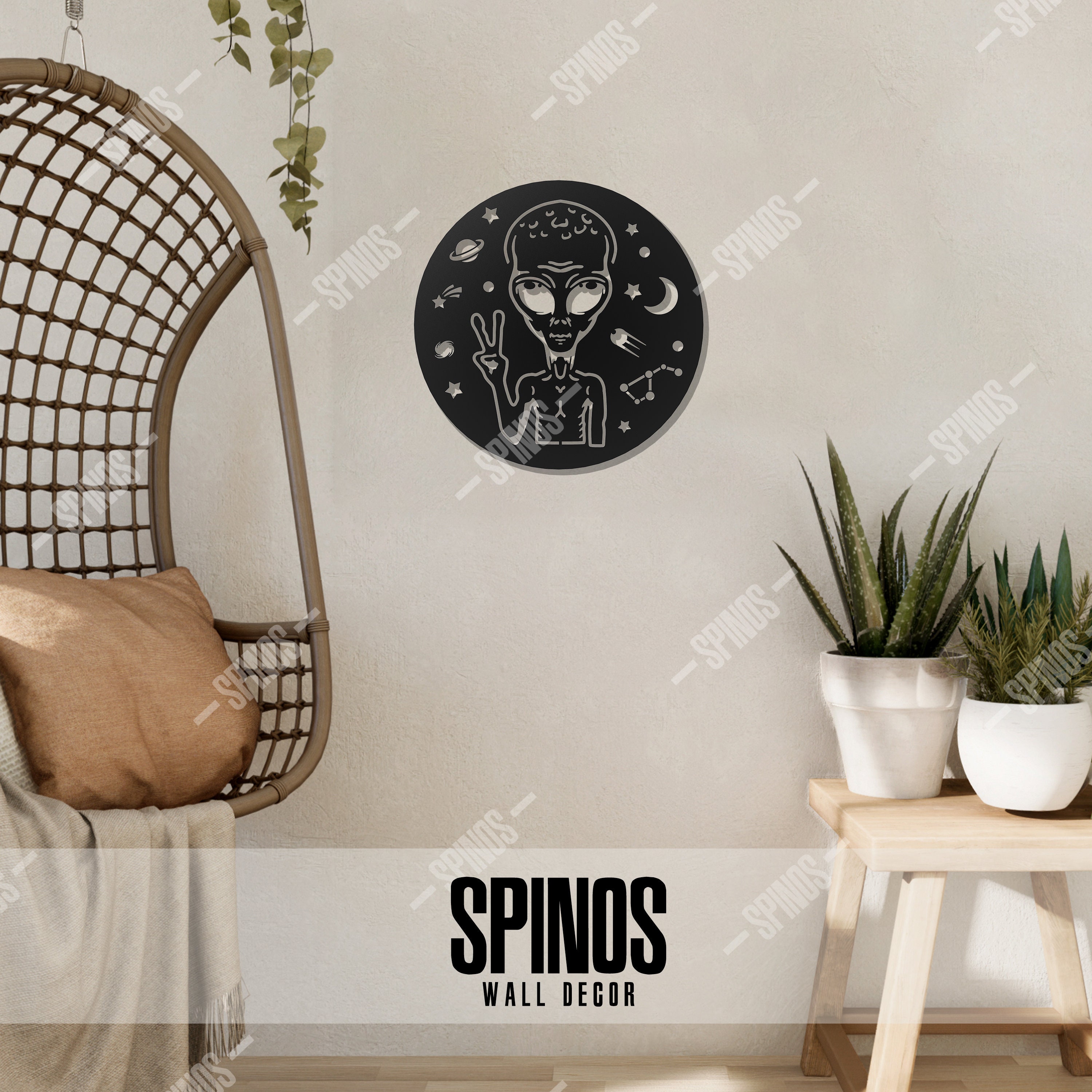 Alien Wall Art Space Wall Decor Planet Stars Moon Wood | Etsy