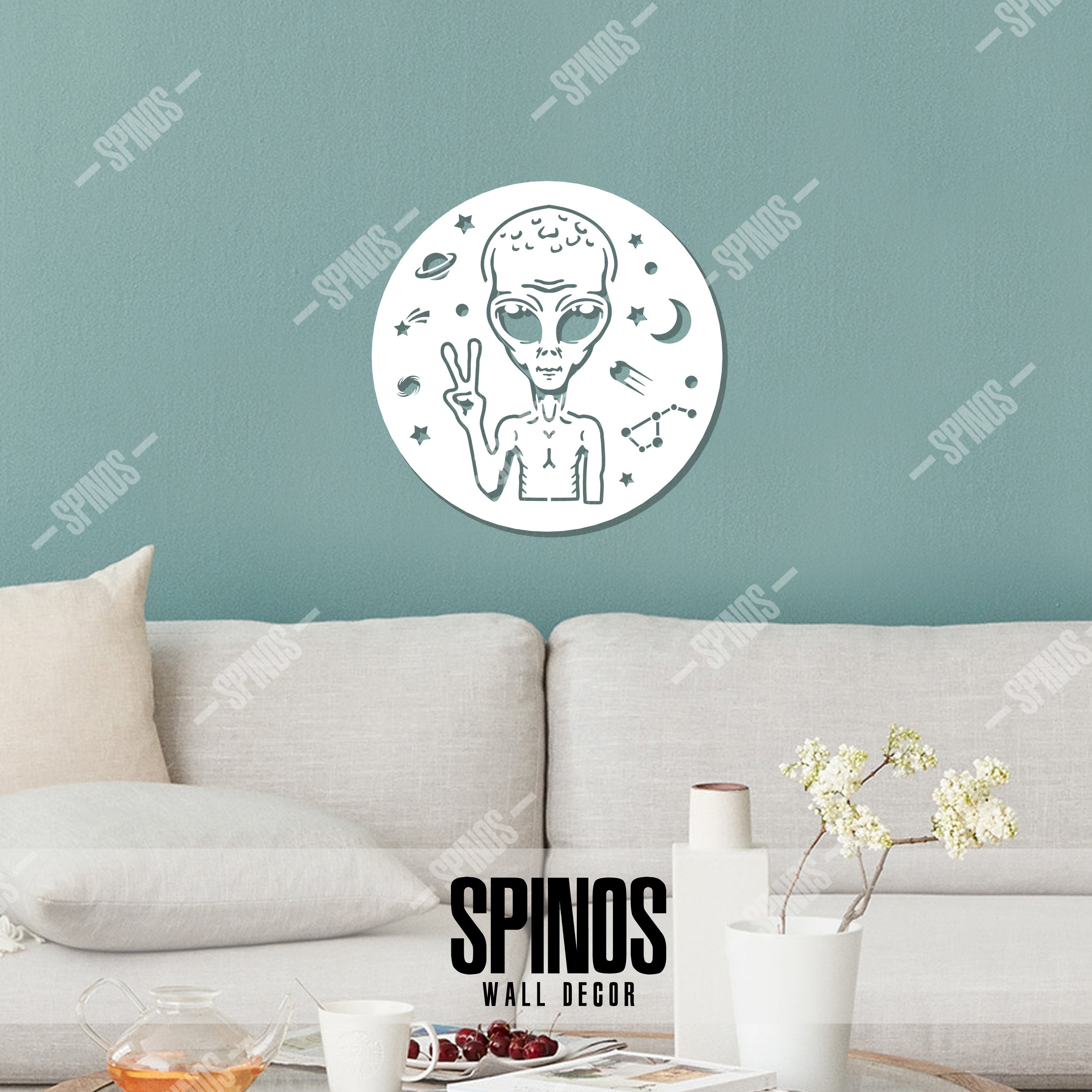 Alien Wall Art Space Wall Decor Planet Stars Moon Wood | Etsy