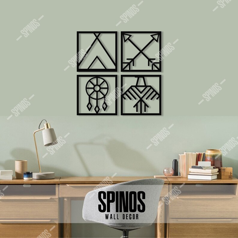 Native American Symbols Wood Wall Art: Minimalist Indian Decor - Etsy