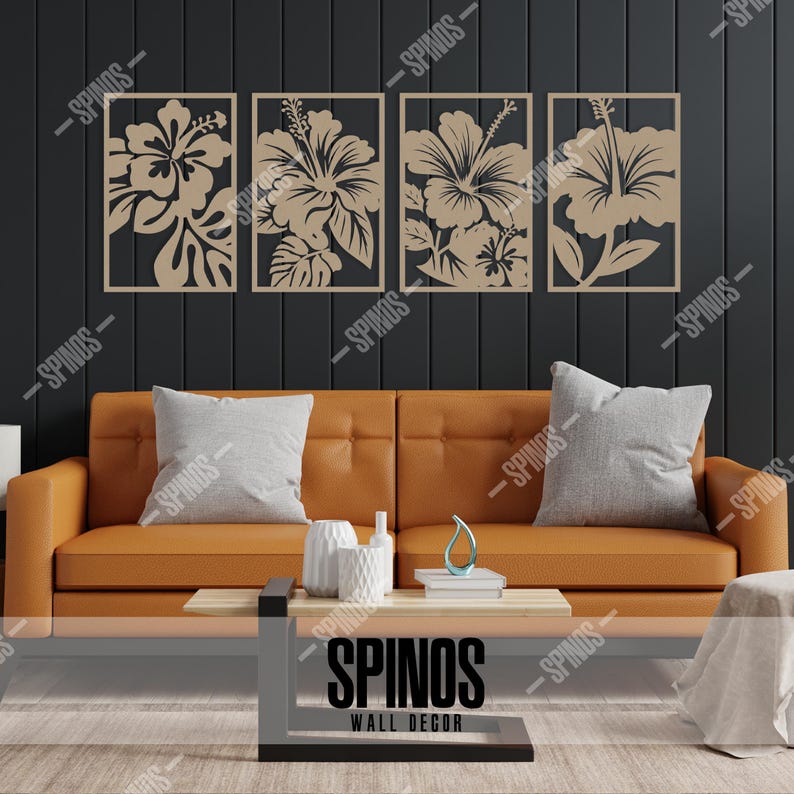 Hibiscus Wooden Wall Art Set : Tropical Flower Decor Panels - Etsy