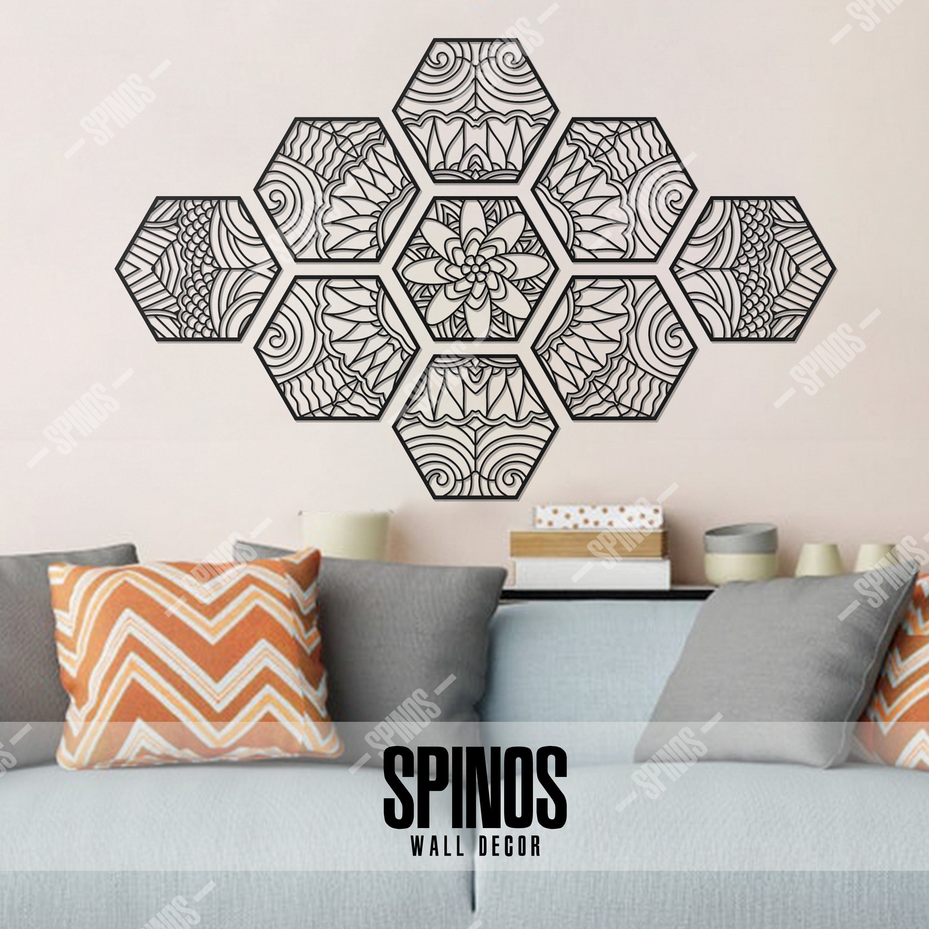 Hexagon Floral Mandala Wood Wall Art: Geometric Panel Decor - Etsy