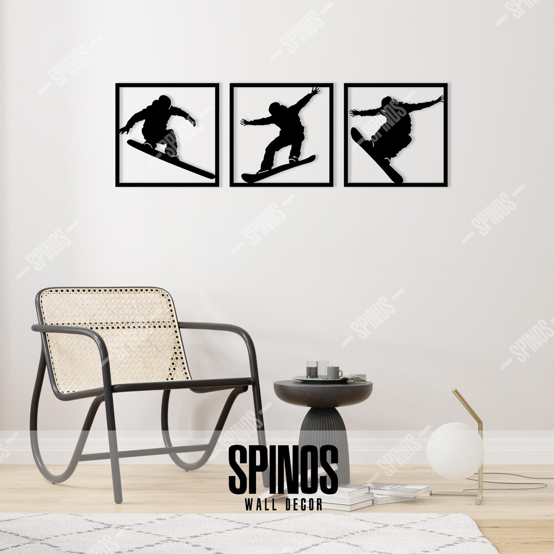 Snowboard Wall Art Set – 3-piece Snowboarding Silhouette Decor – Winter ...