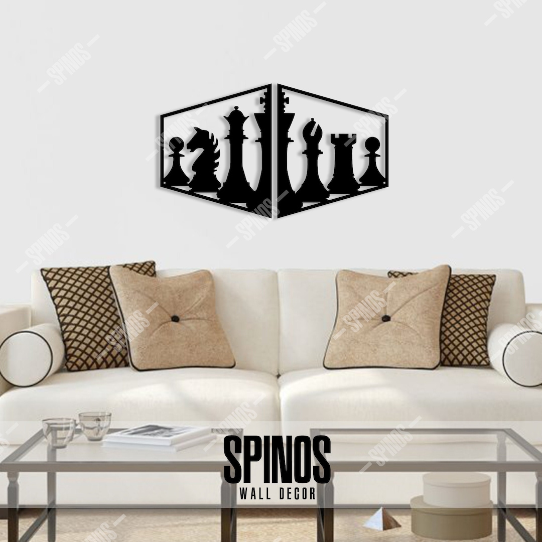 Chess Pieces Wood Wall Art - Chess Wall Decor - Black Board Game Wall ...