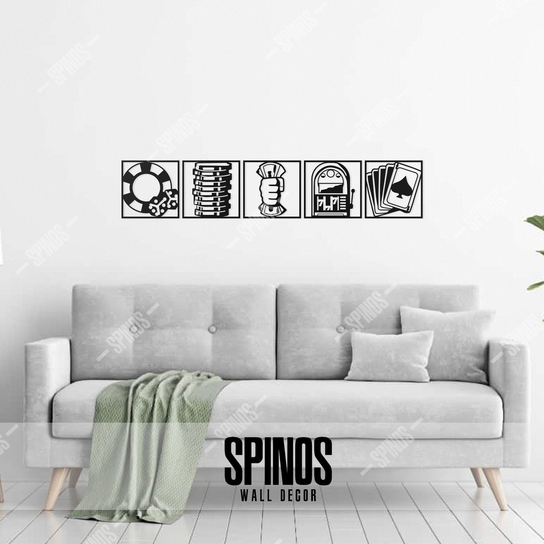 Casino Symbols Wood Wall Art Gaming House Decor Poker Chips, Slot ...