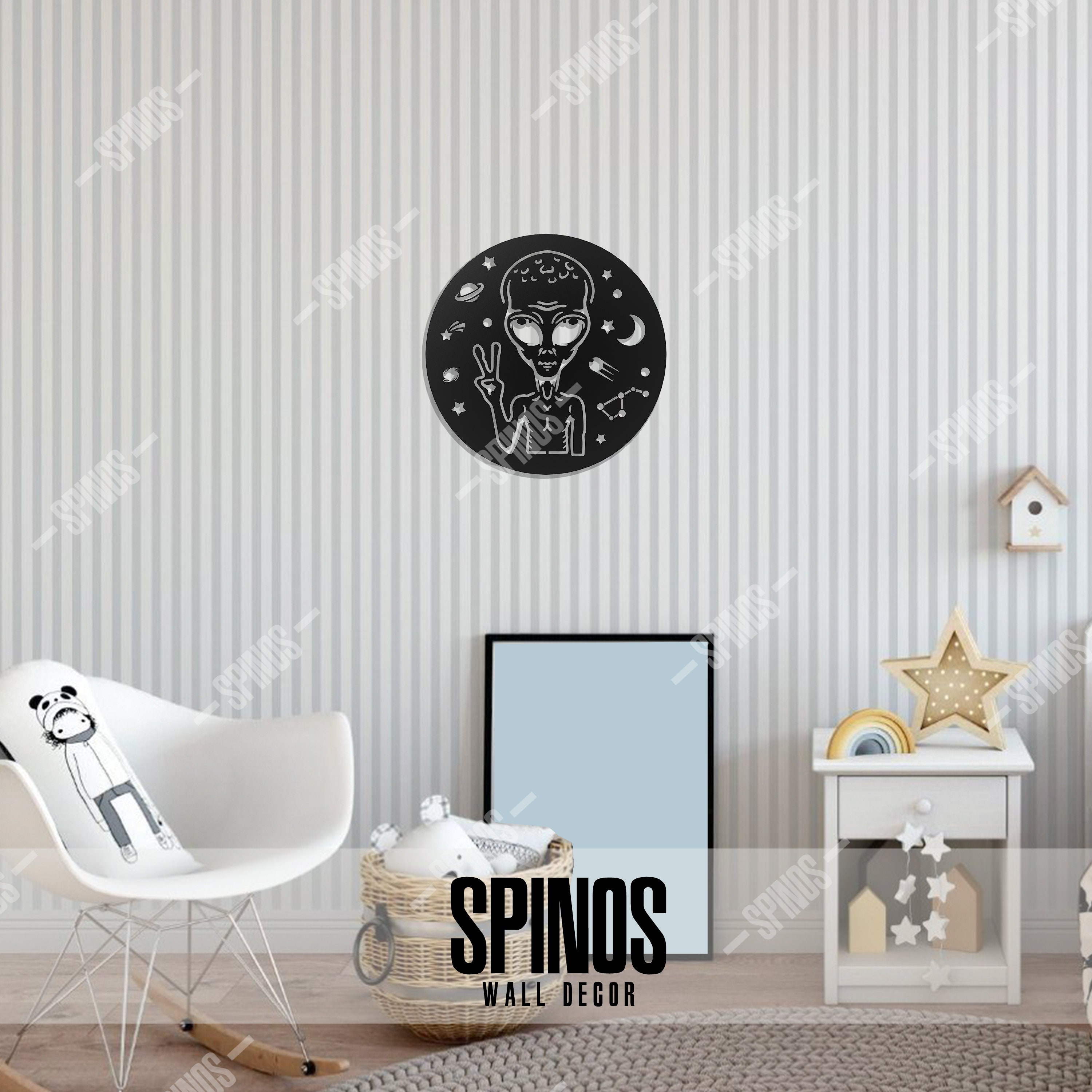 Alien Wall Art Space Wall Decor Planet Stars Moon Wood | Etsy