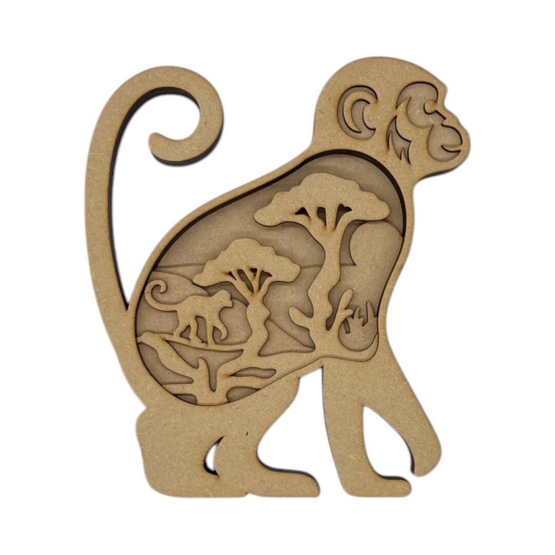 Layered Wooden Monkey Scene Lasercut Mdf Craft Artwork - Etsy
