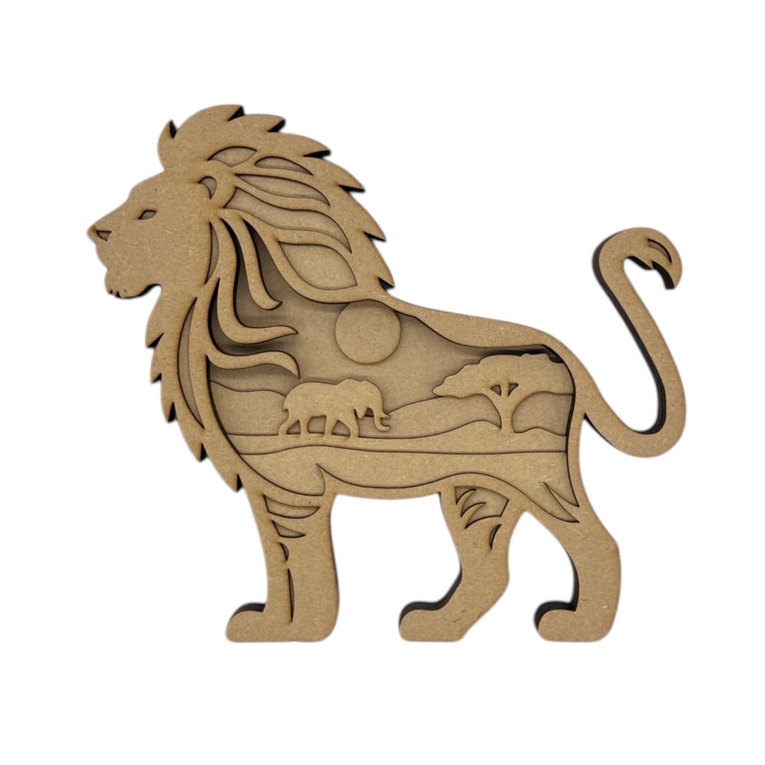 24cm Layered Wooden Lion Scene Laser Cut Mdf Craft Wall Art Work - Etsy