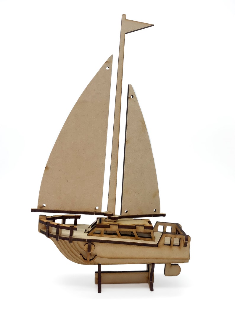 Sailing Boat Yacht 3D Model DIY Kit Gift Wooden Laser Cut Craft Present ...