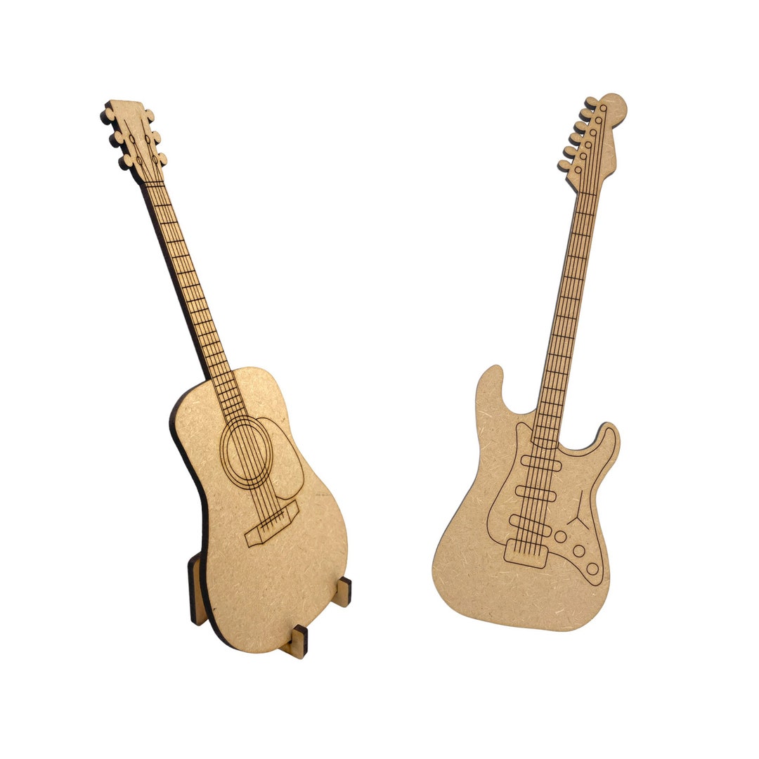19.3cm Eletric Acoustic Guitar Shape Cut Out Craft Music Laser Cut MDF ...