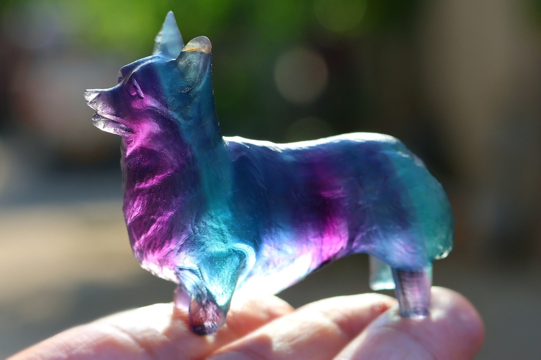 Fluorite Crystal Corgi Carving: Natural Stone Dog Statue - Etsy