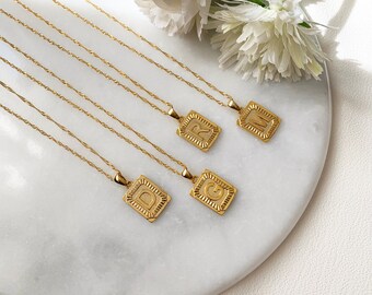 14K Gold Enamel Square Initial Necklace, Personalized Square Letter ...