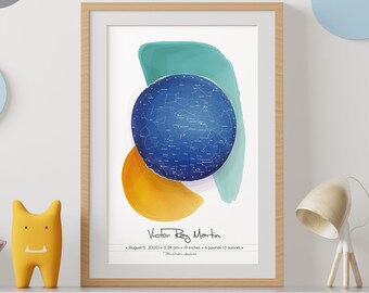 Birth Poster Custom Star Map Night Sky Print by Date | Etsy