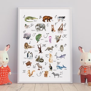 Animal Alphabet Downloadable Prints Watercolor Montessori - Etsy