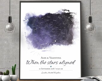 Birth Poster Custom Star Map Night Sky Print by Date - Etsy