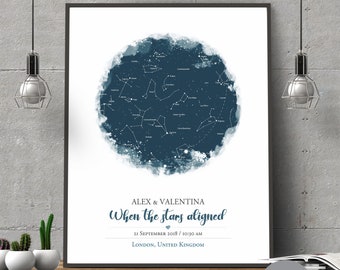 Birth Poster Custom Star Map Night Sky Print by Date - Etsy