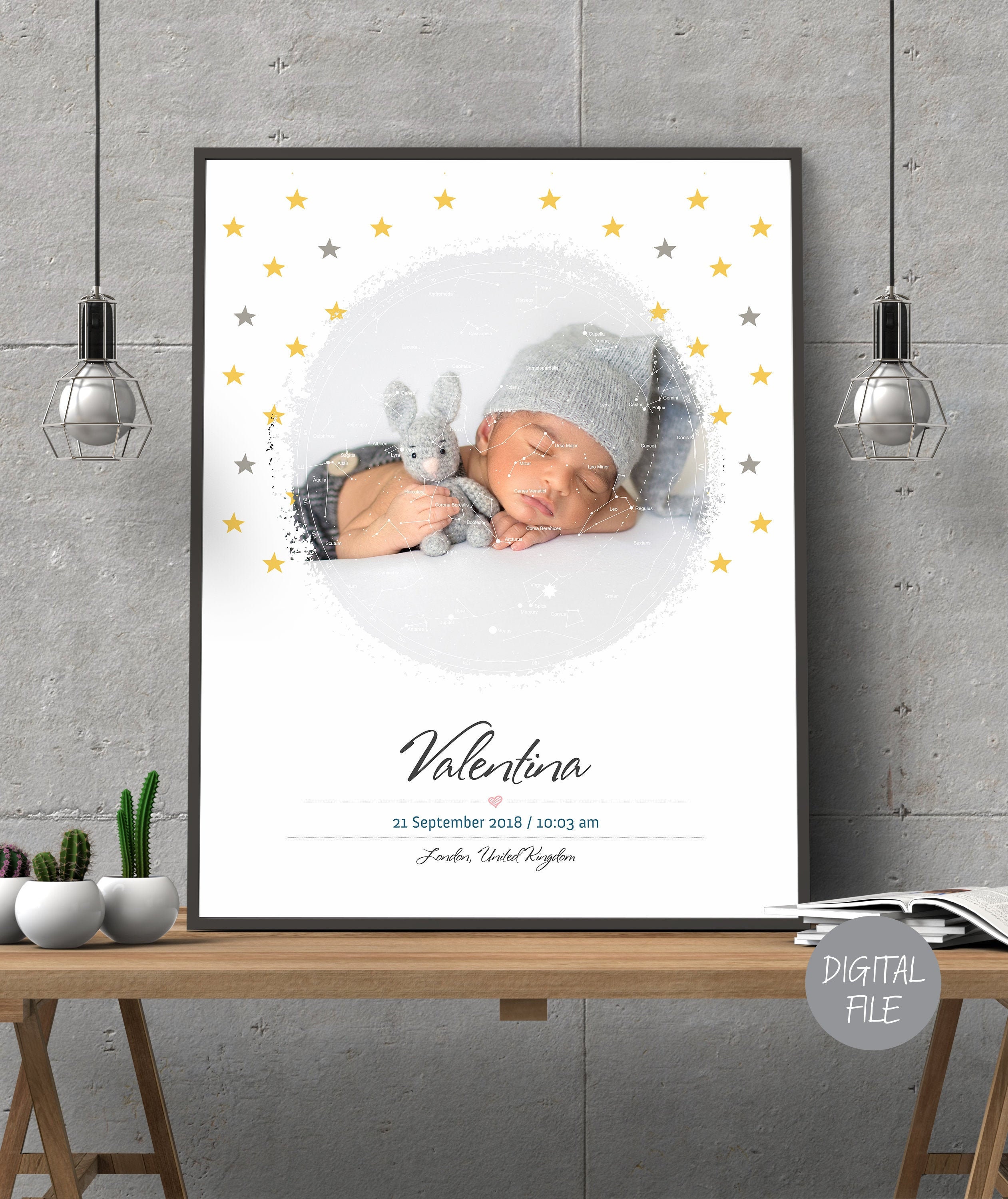 Birth Poster, Custom Star Map, Night Sky Print by Date, Personalized ...