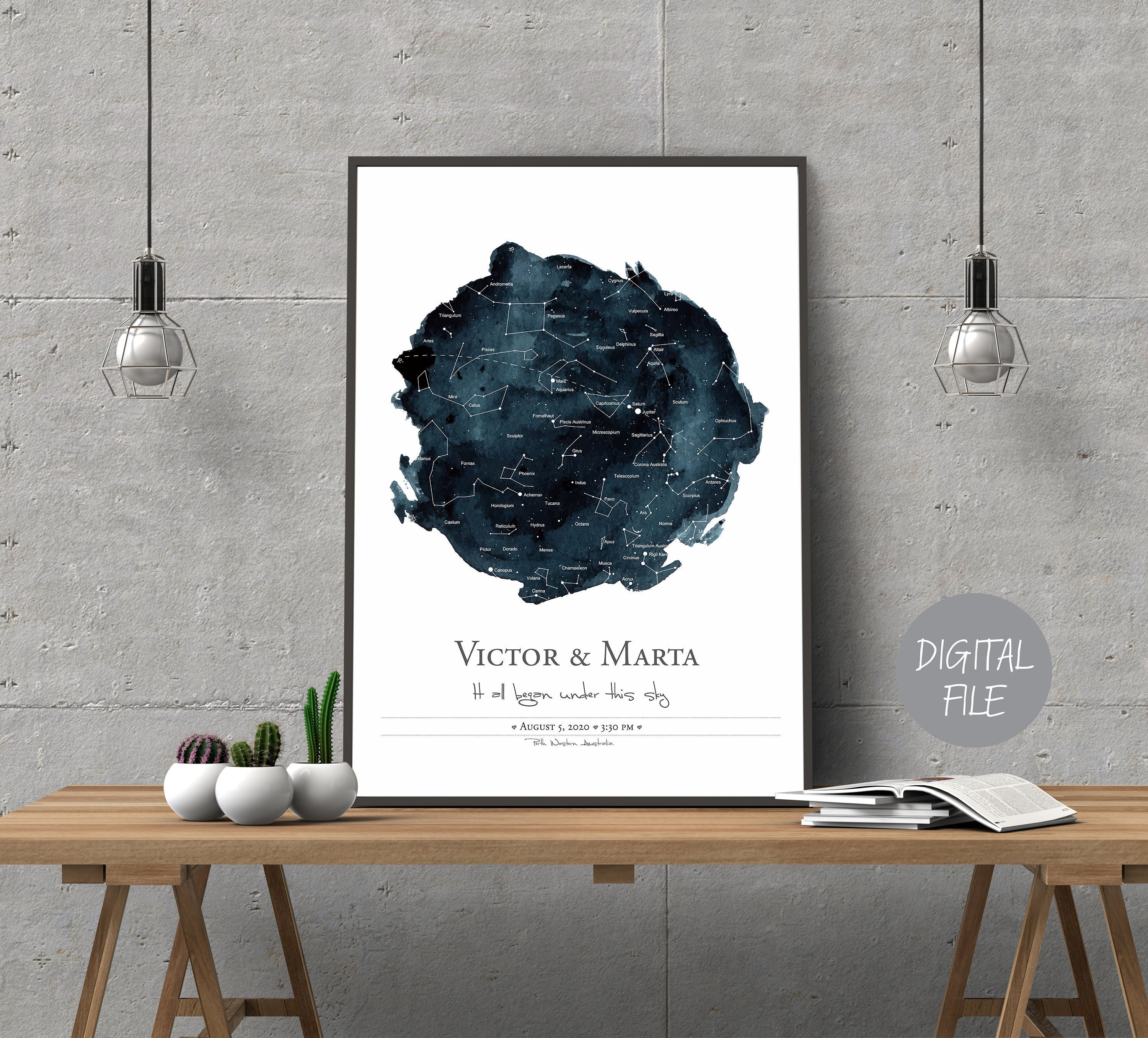 Custom Star Map, Night Sky Print by Date, Personalized Star Chart ...
