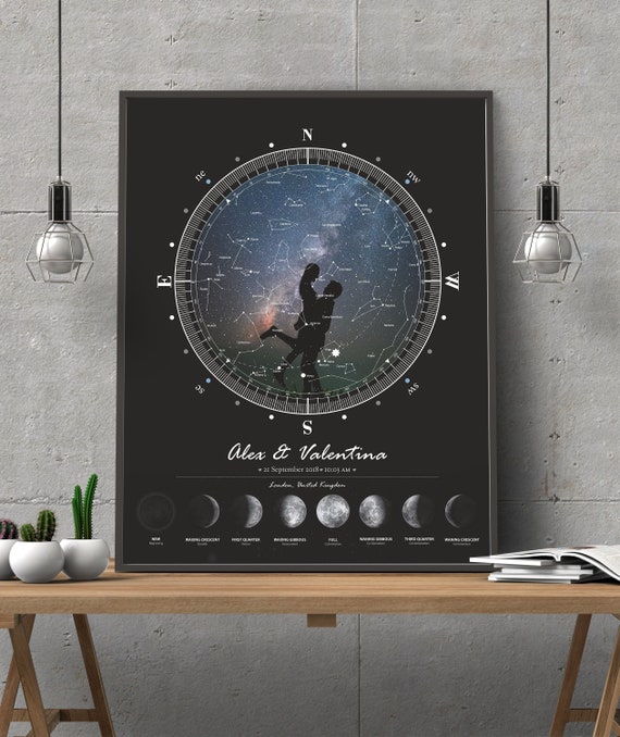 Custom Star Map Night Sky Map by Date Gift Watercolor - Etsy