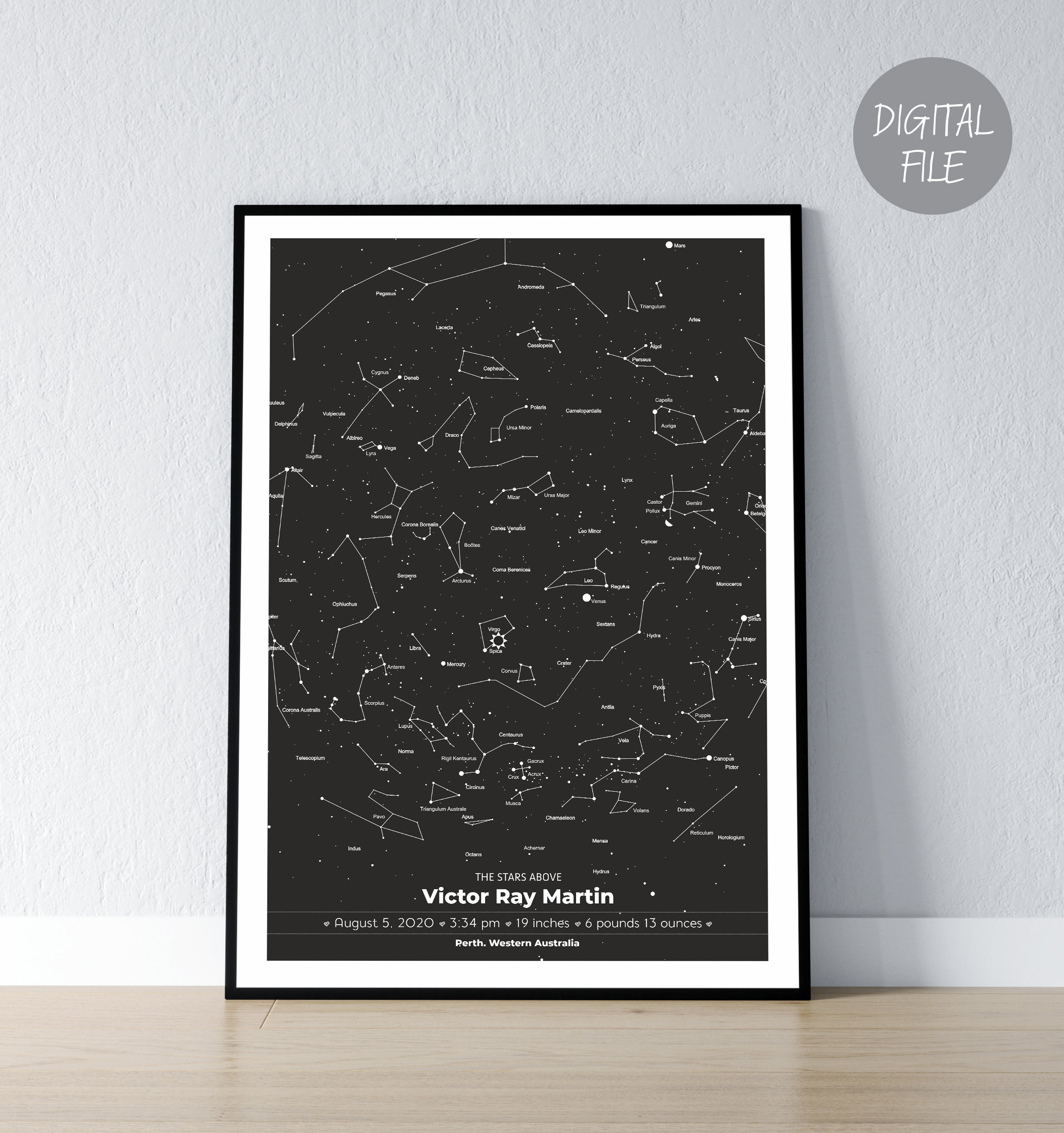 Birth Poster, Custom Star Map, Night Sky Print by Date, Personalized ...