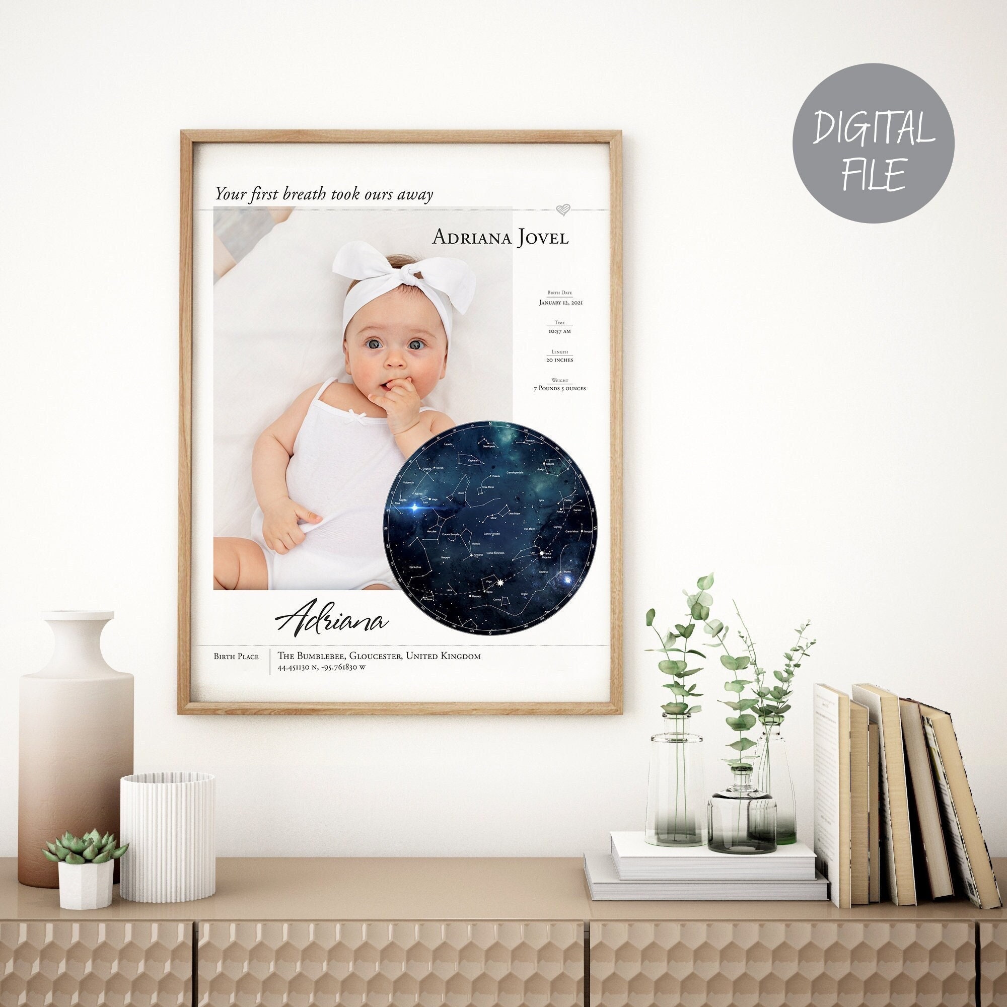 Birth Poster, STAR MAP Newborn Poster Birthday, Your First Breath Took ...