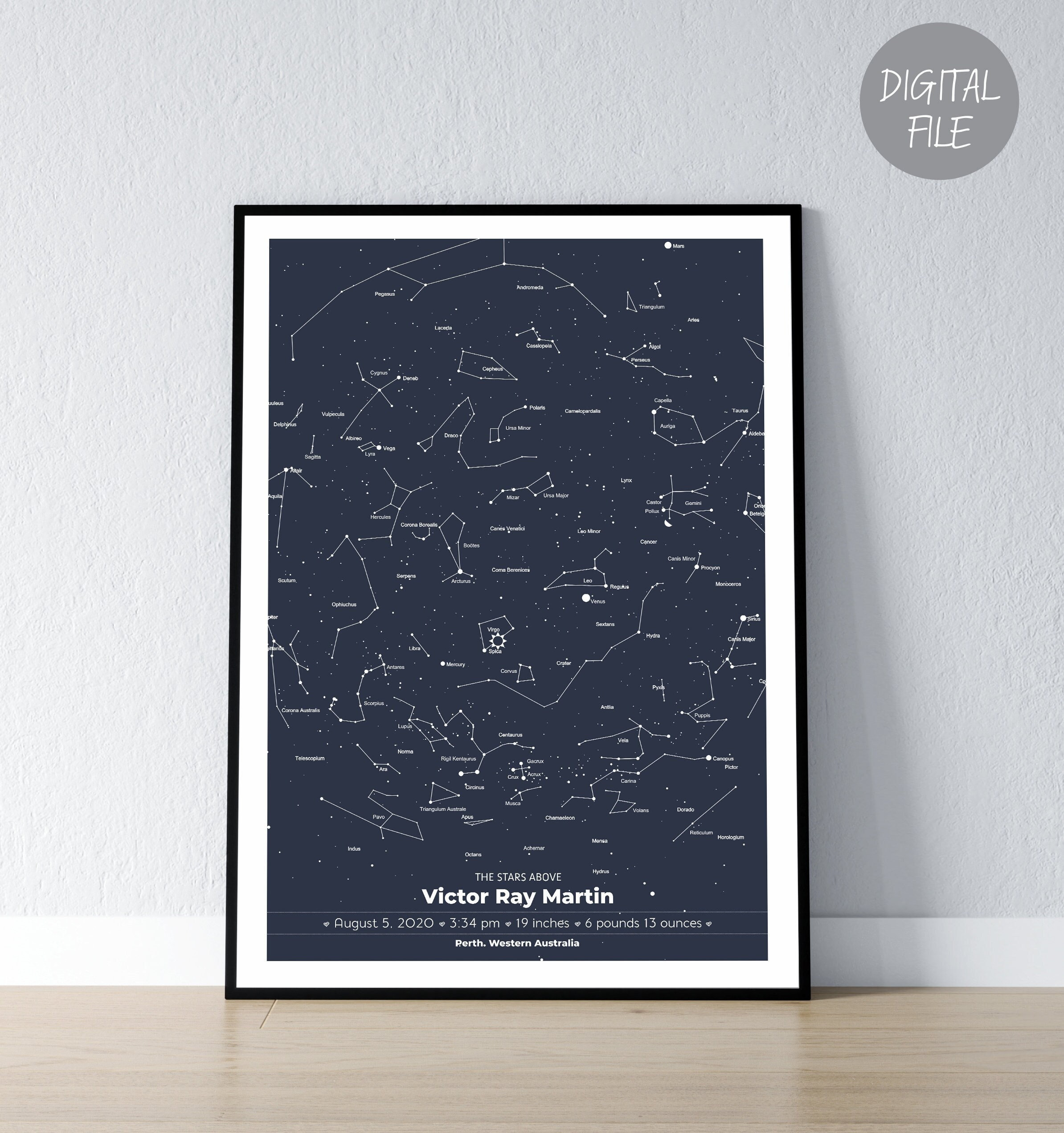 Birth Poster, Custom Star Map, Night Sky Print by Date, Personalized ...