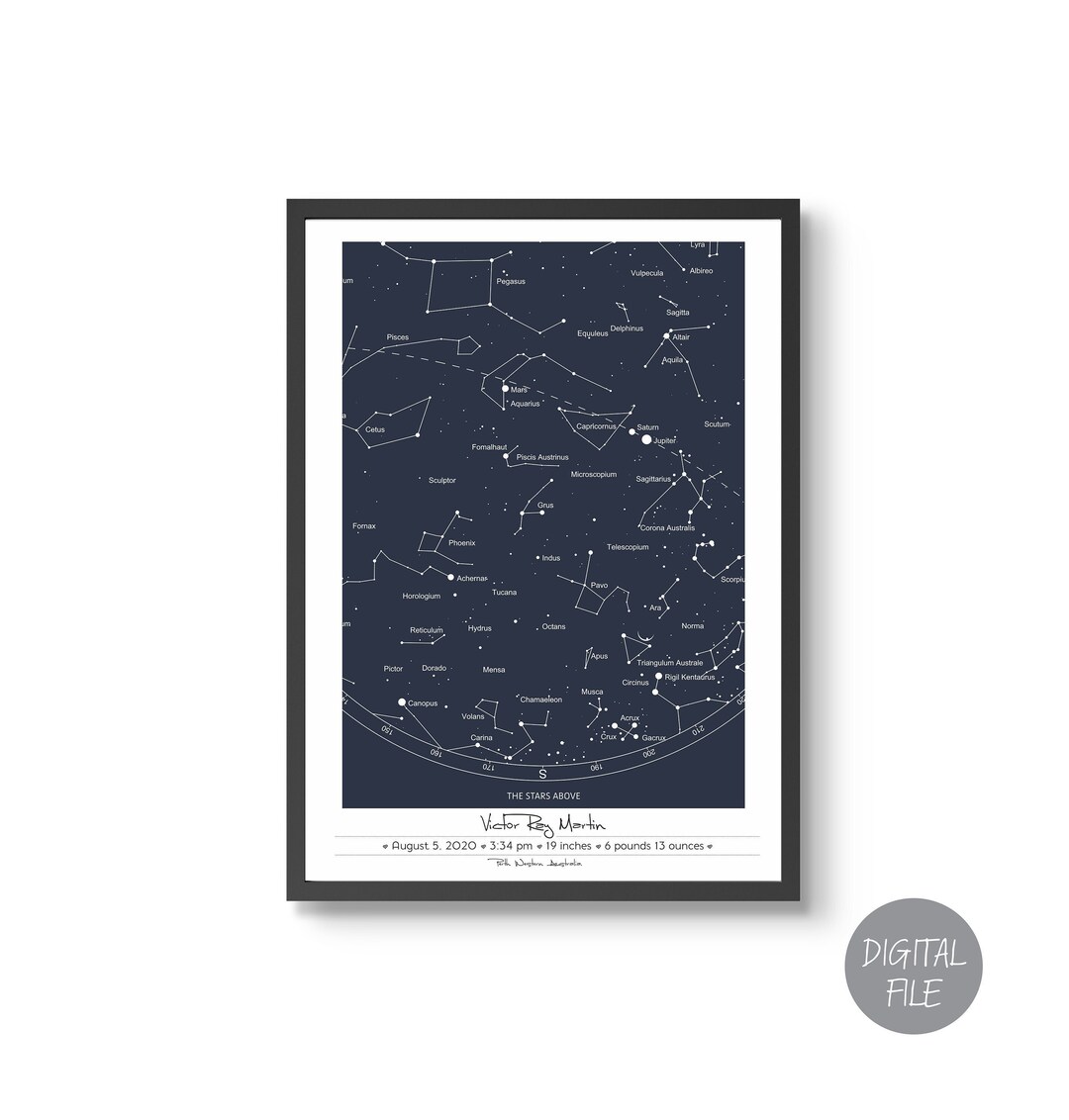 Birth Poster, Custom Star Map, Night Sky Print by Date, Personalized ...