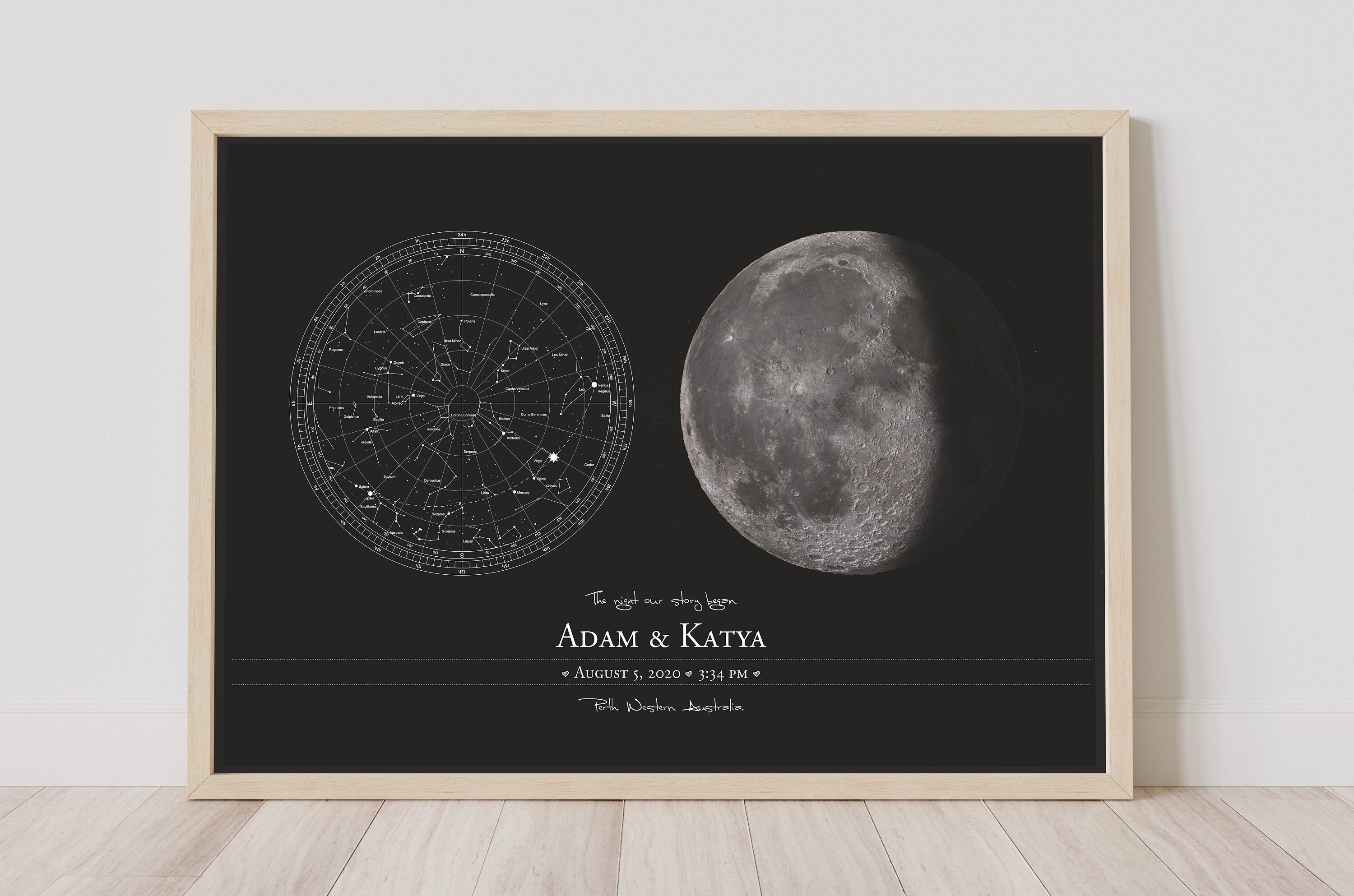 Custom Star Map & Moon Phase Print: Personalized Birth Poster (digital ...
