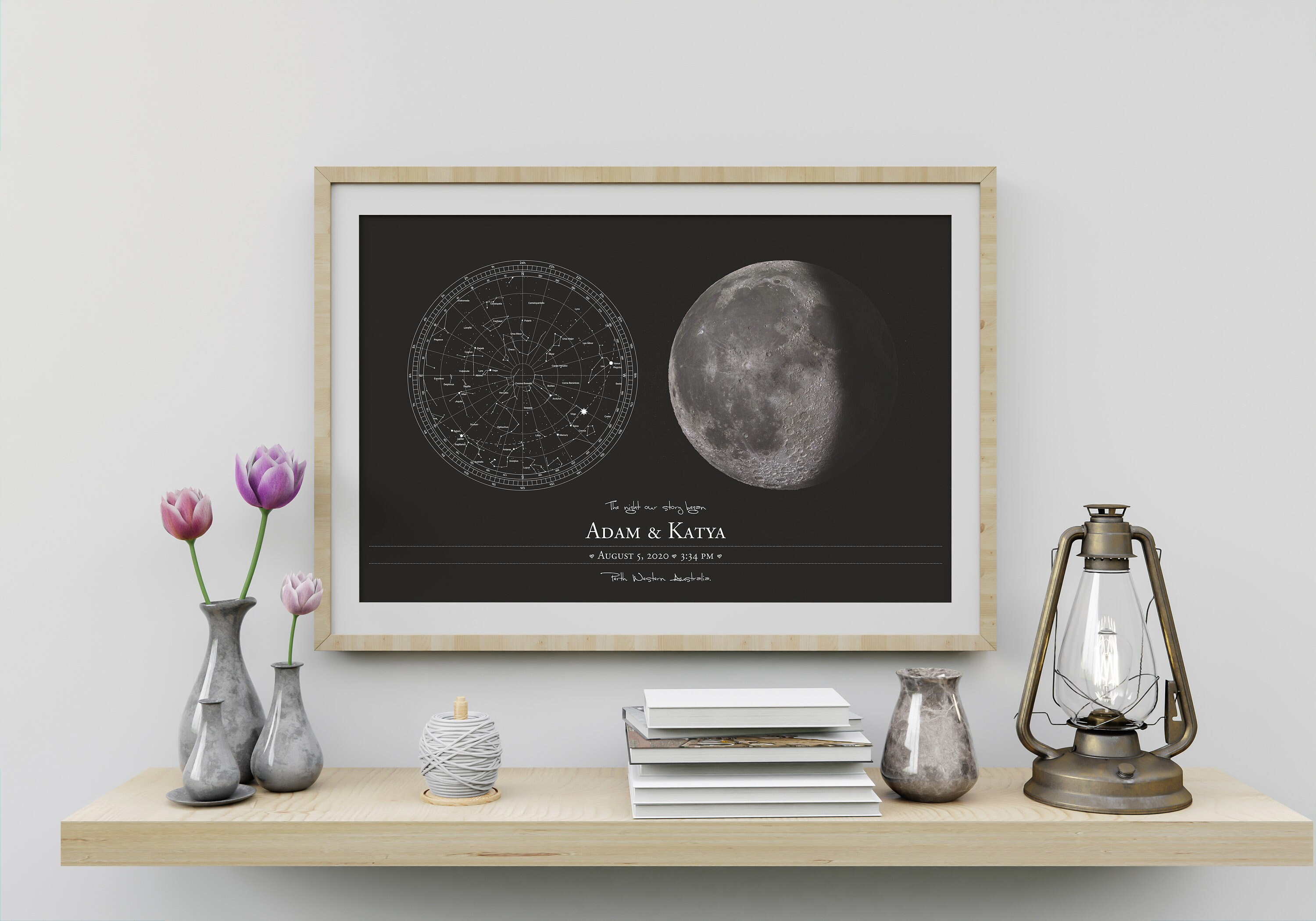 Moon Phase Custom Star Map Birth Poster Personalized Moon Phase Custom ...