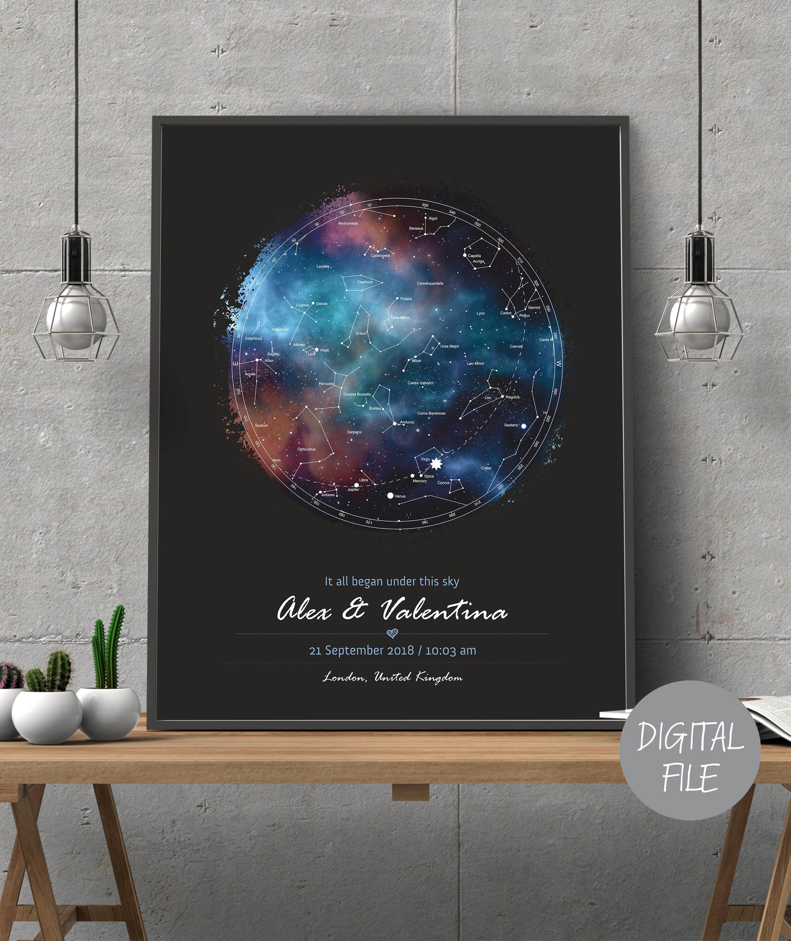 Custom Star Map, Night Sky Print by Date, Personalized Star Chart ...