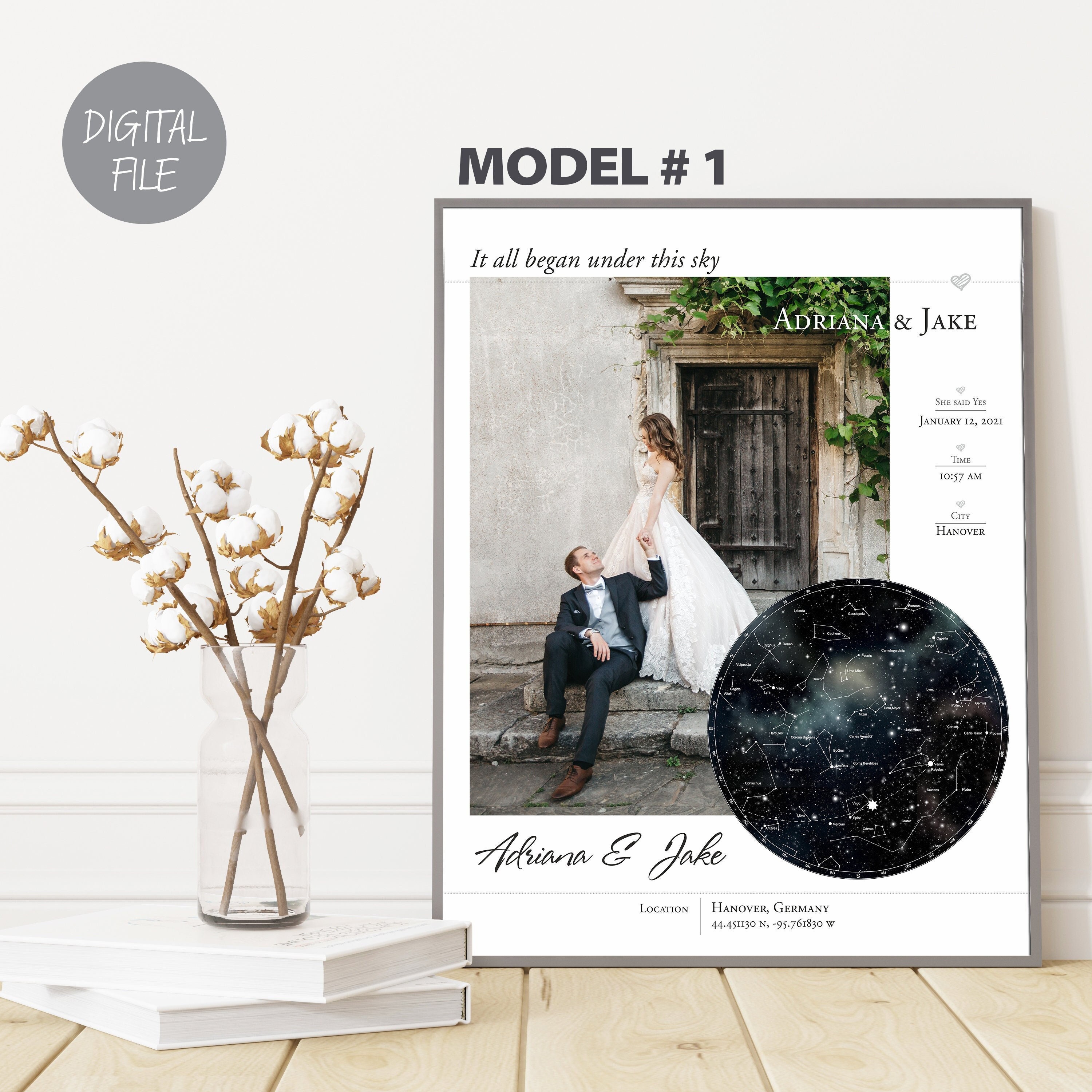 Custom Star Map, Night Sky Print by Date, Personalized Star Chart ...