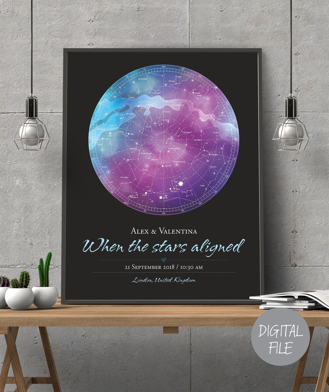 Custom Star Map, Night Sky Print by Date, Personalized Star Chart ...