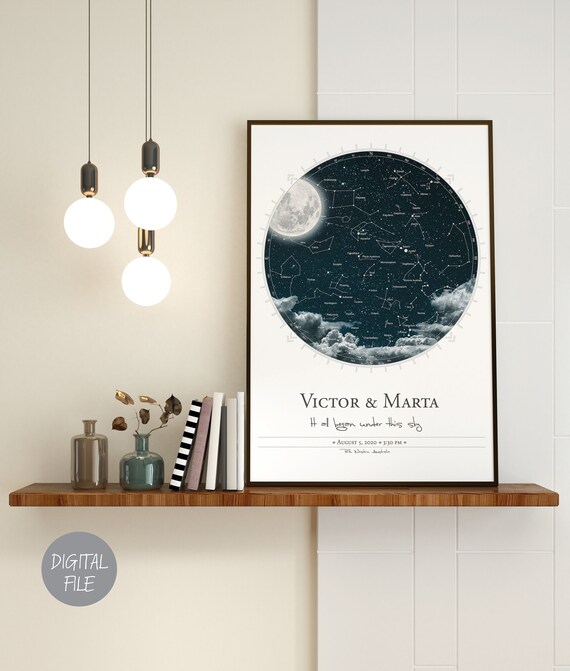 Custom Star Map Night Sky Print by Date Personalized Star | Etsy