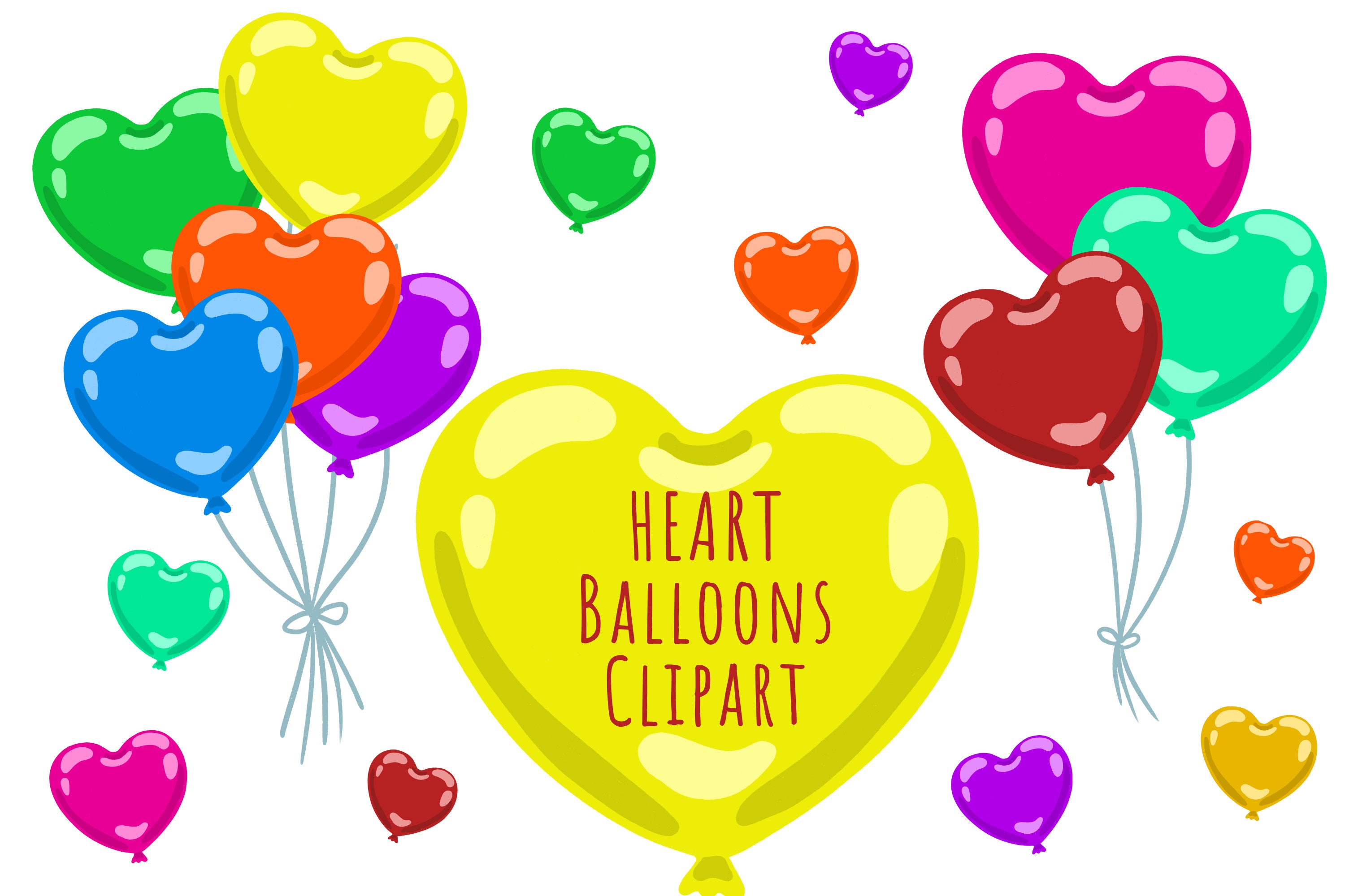 Heart Balloon Clipart, Birthday Party Clipart, Yellow Balloons Clipart ...