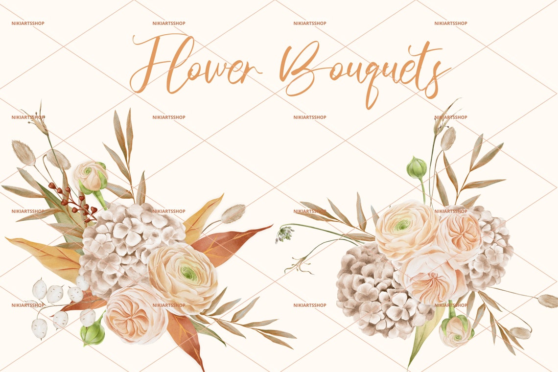 Fall Flower Bouquet Watercolor Autumn Clipart Wedding - Etsy