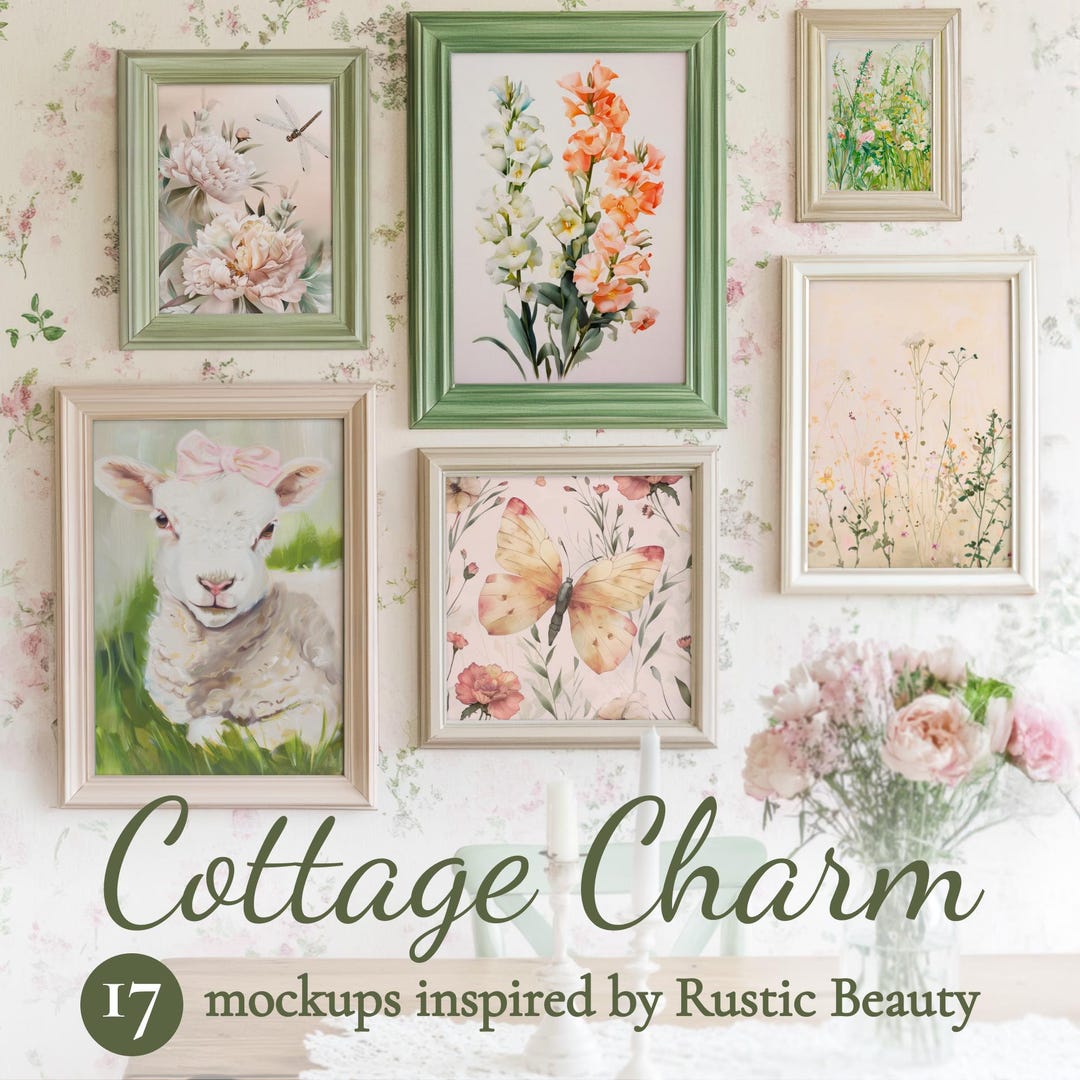 Cottage Charm Frame Mockup Bundle, Poster Mockup, Rustic Mockup ...