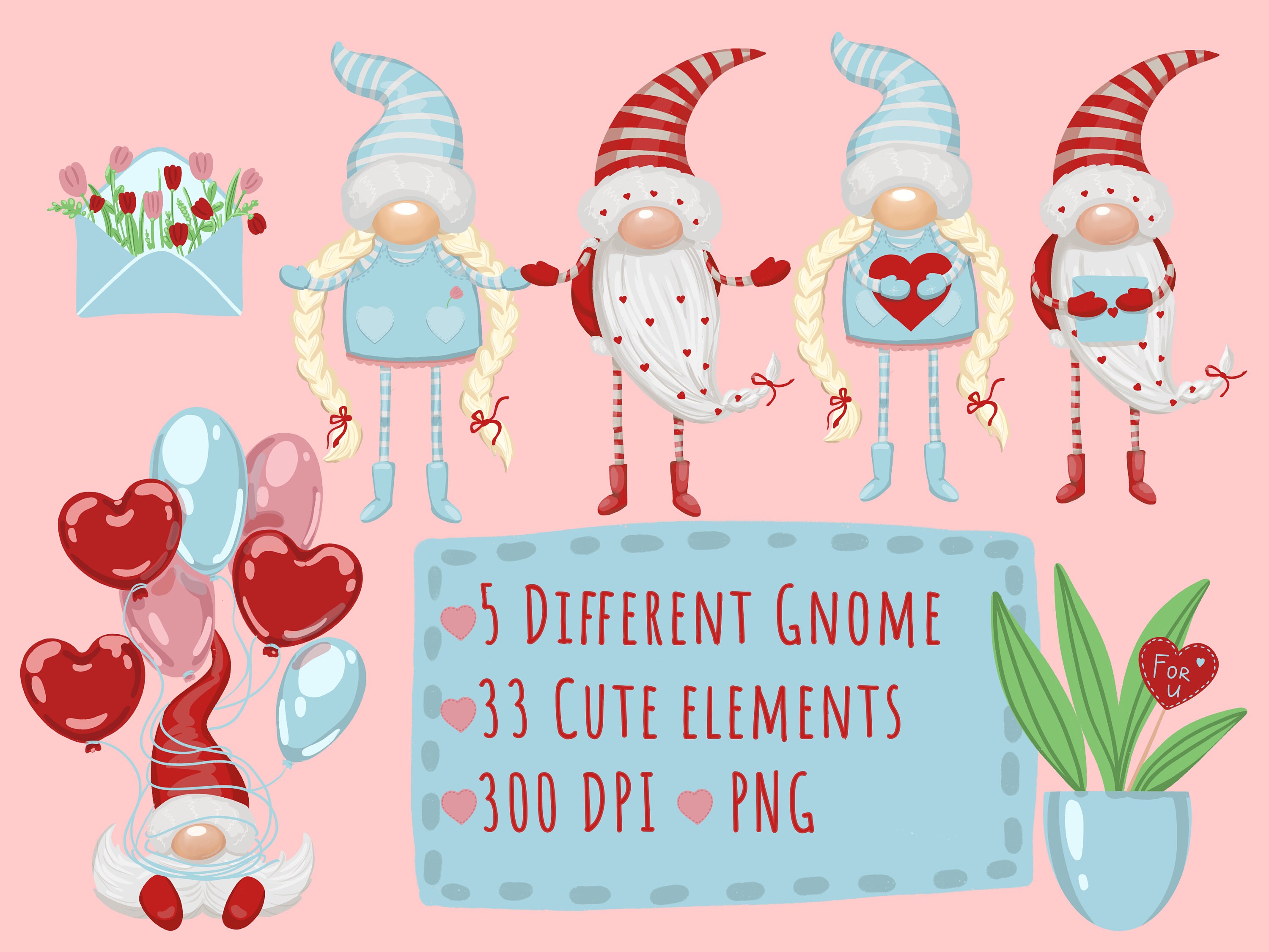 Valentine Gnome Clipart, Nordic Gnomes, Love Clipart, Valentine Clip ...