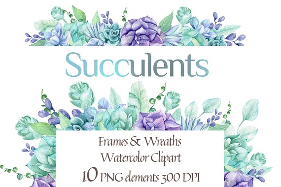 Watercolor succulents frames & Wreath flowers Wedding | Etsy
