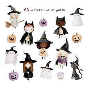 Cute Halloween - Watercolor Clipart - Pumpkin Clipart - Pastel Spooky ...