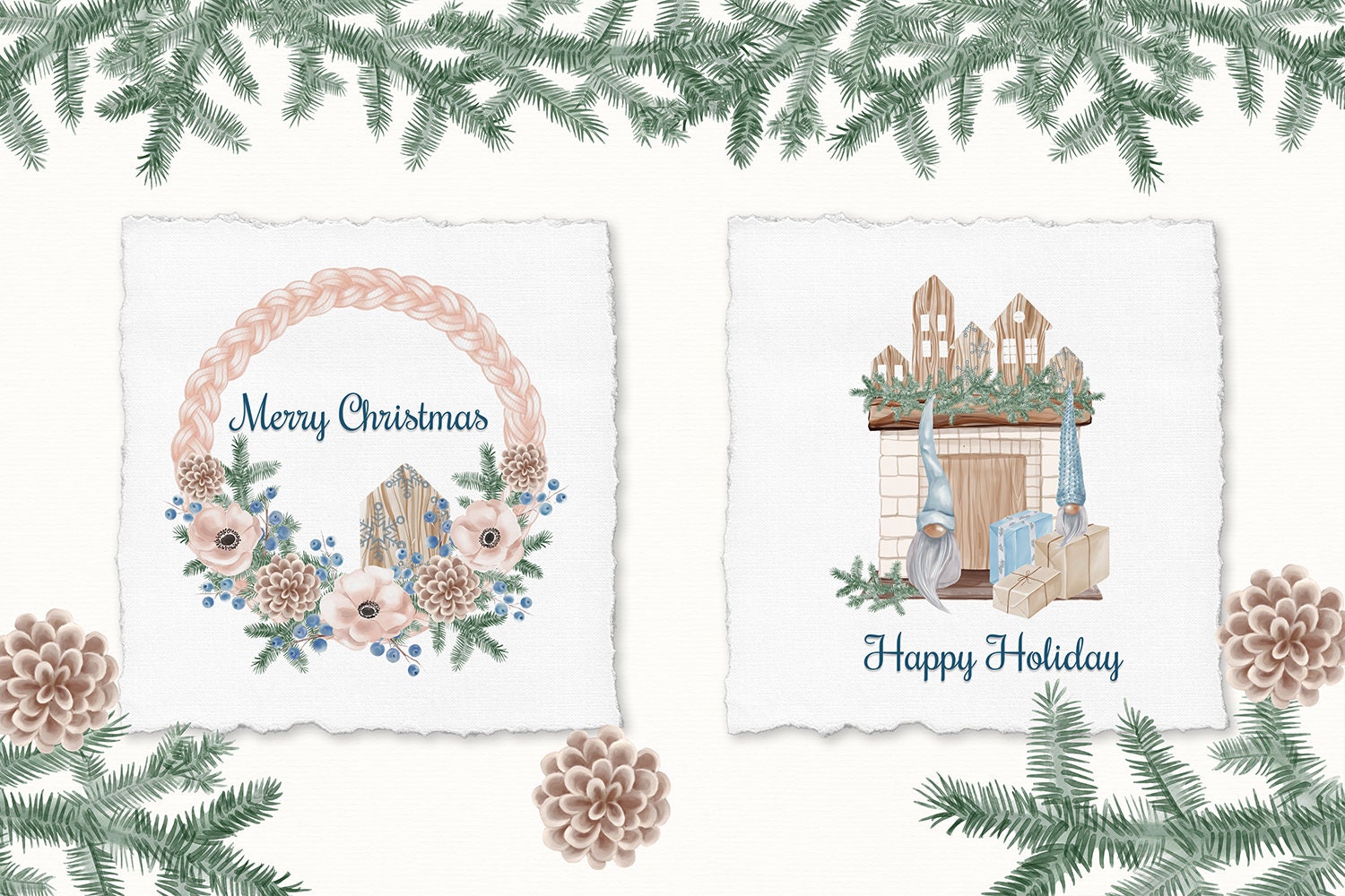 Watercolor Christmas Clipart Scandinavian Christmas - Etsy