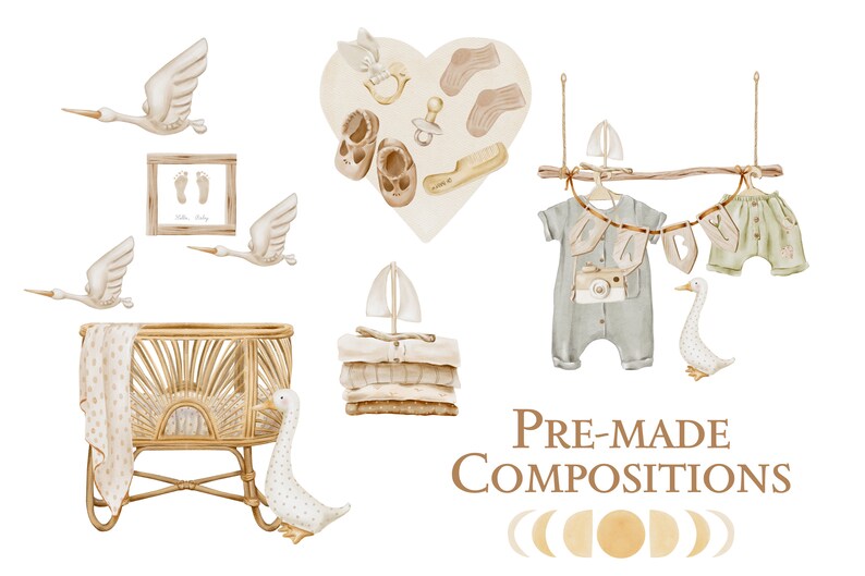 Boho Nursery Watercolor Clipart Bundle, Baby Shower Kit (digital ...