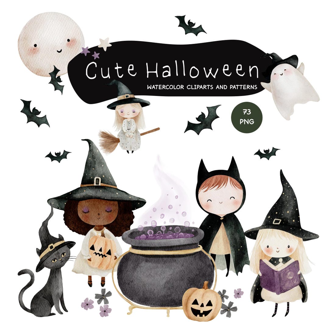 Cute Halloween - Watercolor Clipart - Pumpkin Clipart - Pastel Spooky ...