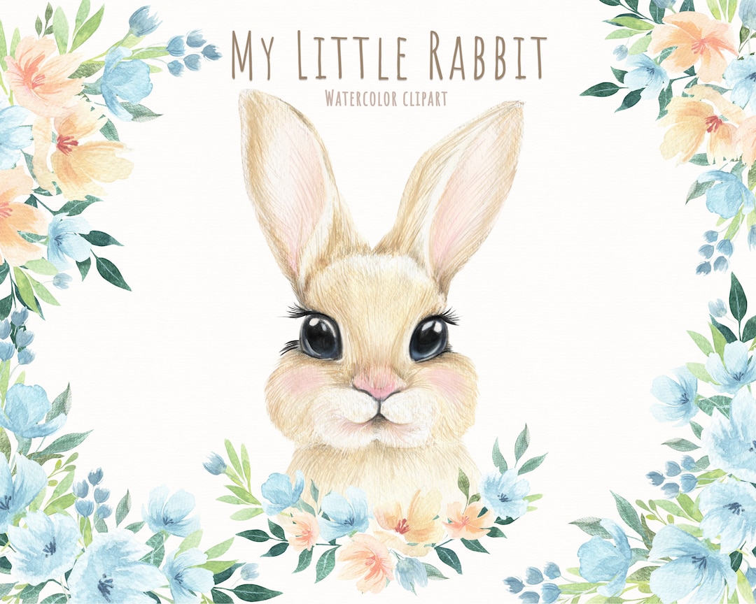 Watercolor Rabbit Animal Clipart,happy Easter Clipart, Floral Clipart ...