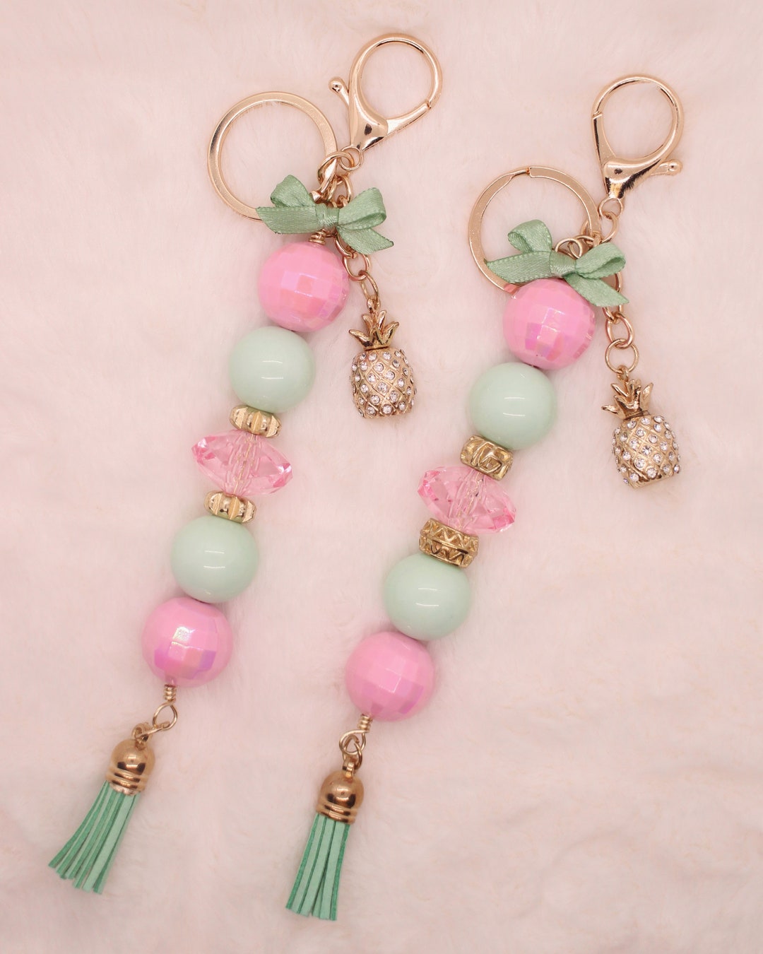 Beautiful Teal and Pink Pastel Keychain, Keychain and Charm, Keychain ...