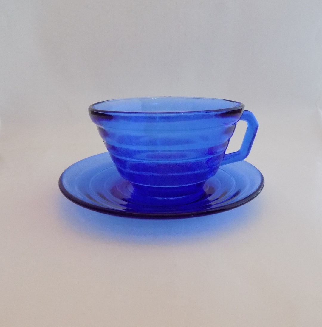 Cobalt/ritz Blue Art Deco Depression Glass Teacup and Saucer - Hazel ...
