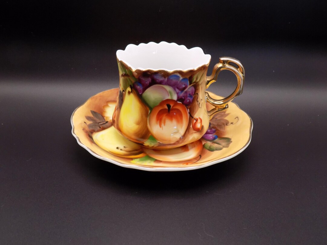 Lefton China "heritage Brown Fruit" Teacup and Saucer- Hand Painted ...