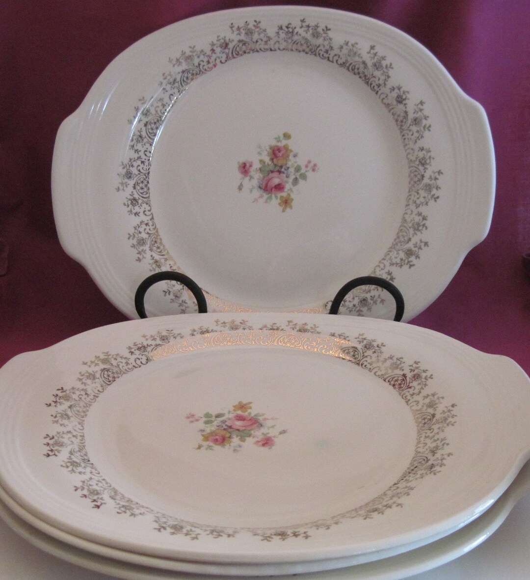 Vintage "english Rose" Tab Handle Platters Set of 4 Made in USA ...